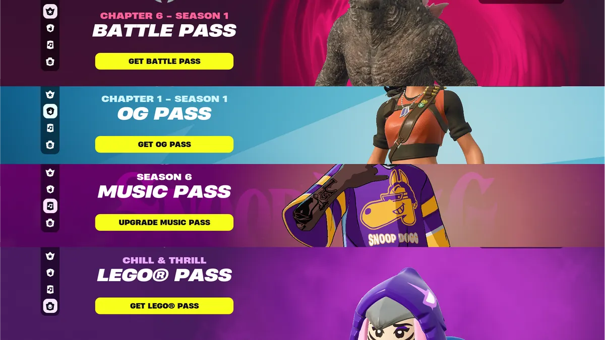 Alle Fortnite Pässe - Battle Pass, OG Pass, Music Pass, Lego Pass - in ...